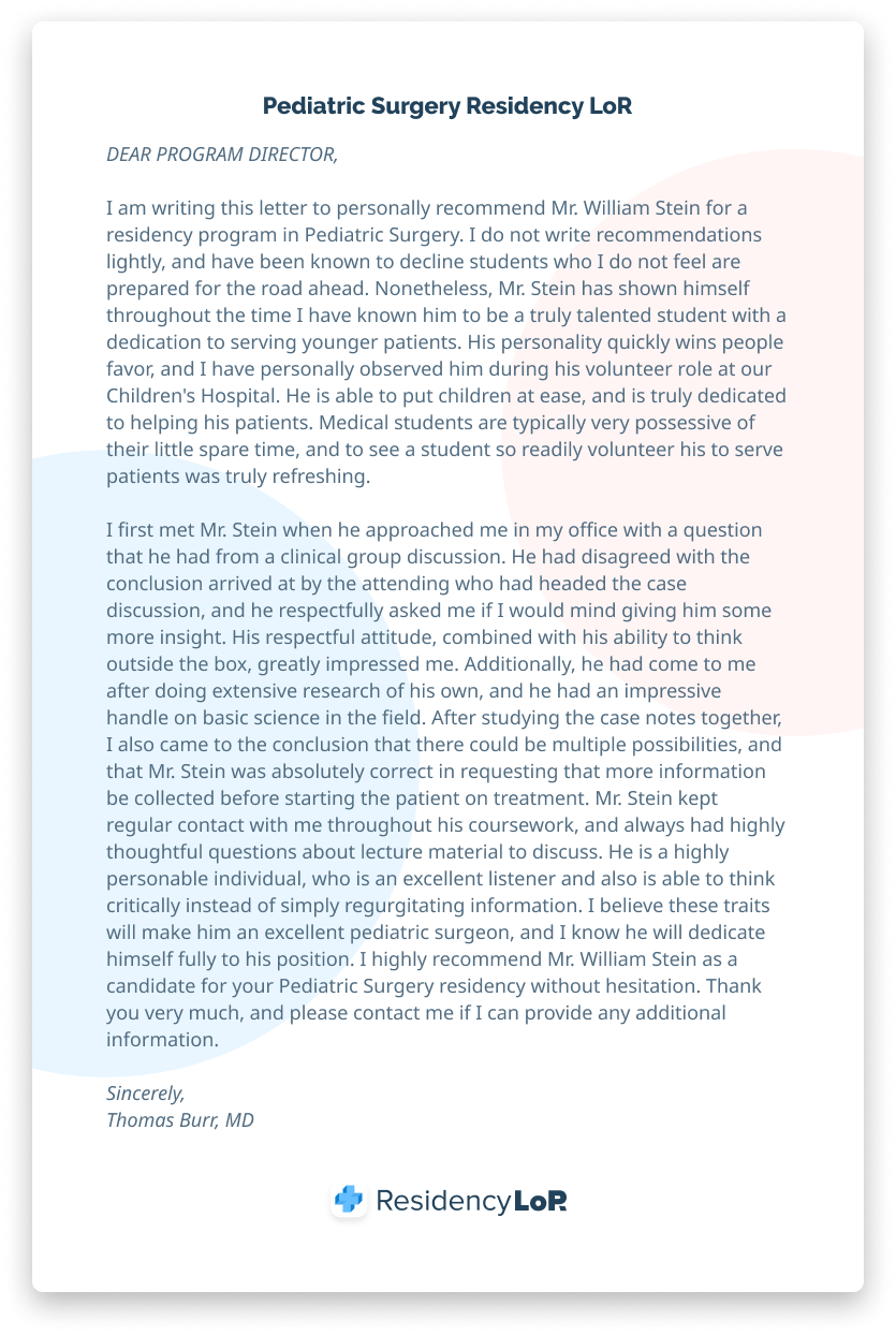 Get the Best Residency Letter of Recommendation Sample Here