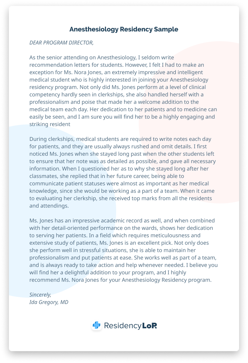 Get the Best Residency Letter of Recommendation Sample Here