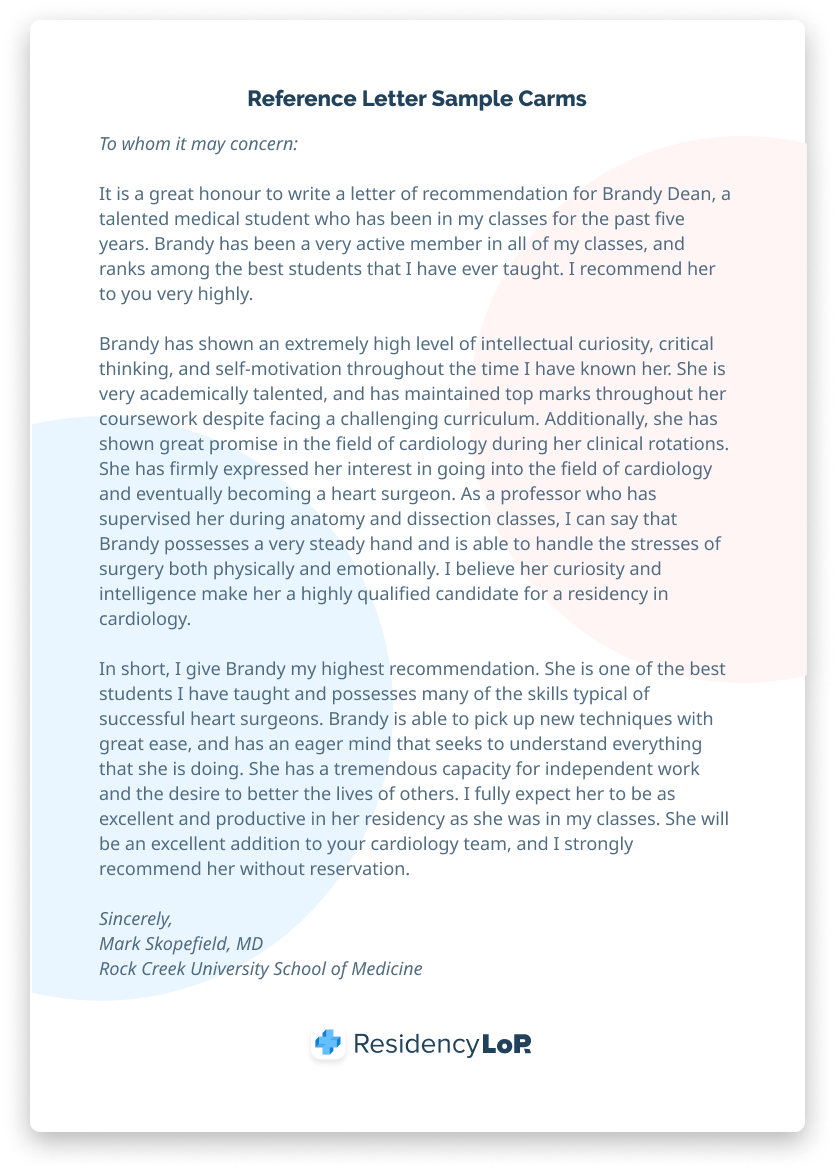 Get the Best Residency Letter of Recommendation Sample Here