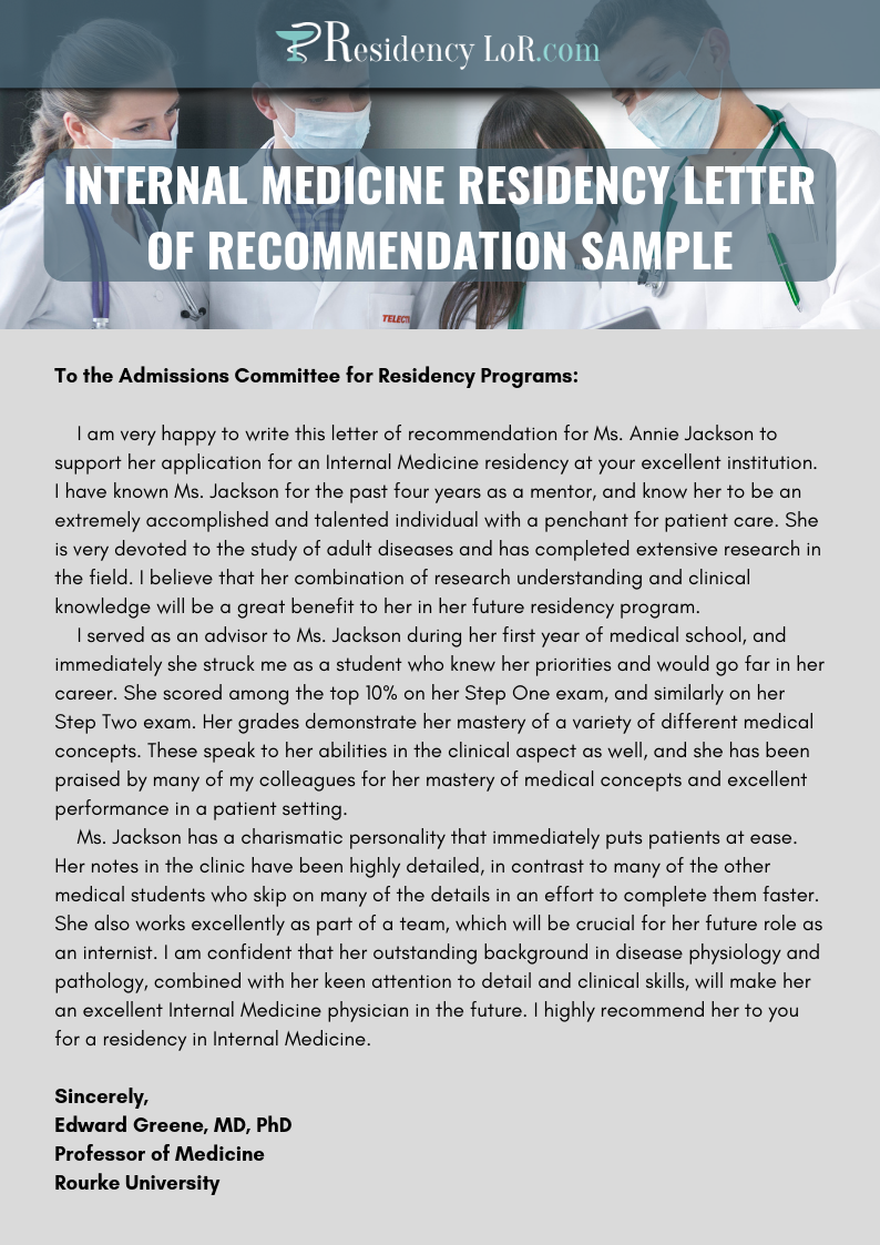 Sample Letter of Recommendation for Internal Medicine Residency Sample Letter of Recommendation for Internal Medicine Residency