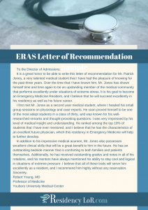 ERAS Letter of Recommendation Guaranteeing Success