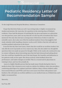 Best Pediatric Residency Letter of Recommendation Sample