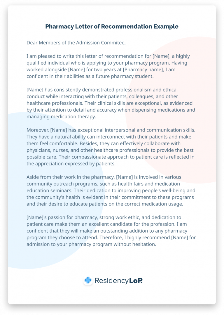 Write Quality Recommendation Letter to Become a Pharmacist